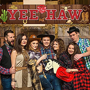 Western Cowboy Yee Haw Banner Party Decorations, Western Theme Cowboy Theme Birthday Banner Party Supplies, Wild West Cowboy Party Decor Photo Booth Props for Indoor Outdoor