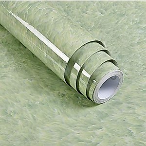 Simplemuji Green Glossy Adhesive Paper Marble Granite Look Effect Countertops Vinyl Film Wallpaper Waterproof Oilproof Adhesive Removable Sticker 12inch X 79inch