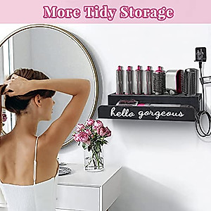 Wood & Metal Storage Holder for Dyson Airwrap, Curling Iron Holder for Dyson Airwrap, Dyson Airwrap Holder Wall Mount, Dyson Hair Dryer Holder Hair Tool Organizer for Dyson Airwrap Styler Accessories