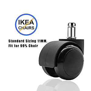 2 Inch Office Chair Wheels Heavy Duty Replacement, Mute Rubber Rotating Desk Office Chair Replacement Wheels, Safe for All Floor Protecting Office Chair Caster Wheels 11mm Standard Stem Size Fits 99%