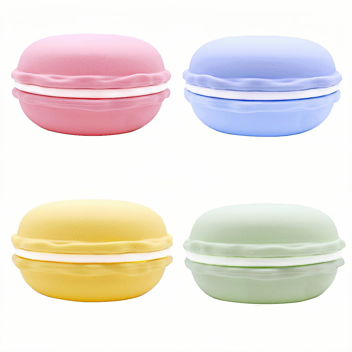 HAN SHENG 4 Pcs 4 Inch Giant Macaron Storage Case Colorful Large Macaron Jewelry Storage Box Case Container Earring Organizer (Blue,Green,Pink,Yellow)