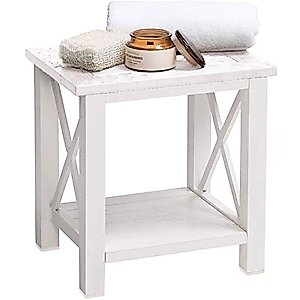 Shower Bench Waterproof - Bathroom Stool with Storage Shelf - Wood Style Bathroom Bench - Small Shower Stool for Shaving Legs - Non-Slip Adjustable Feet - Shower Seat Doubles as a Corner Shower Stool