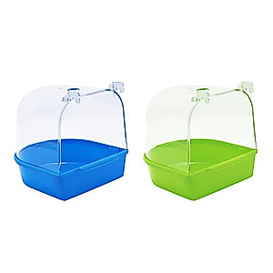 Bird Bath Shower Box Hanging Parrot Bathtub Bowl Cage with Hooks Birdcage Cage Accessory Bathing Tub Suitable for Small Animal Parakeet Canary Budgies Parrot (Random Color) (one-Piece) …