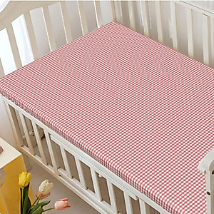 Pink Gingham Themed Fitted Crib Sheet,Standard Crib Mattress Fitted Sheet Soft and Breathable Bed Sheets-Great for Boy or Girl Room or Nursery,28“ x52“,Blush Dried Rose