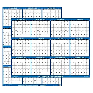 32" x 48" SwiftGlimpse 2023 Wall Calendar Erasable Large XL Wet & Dry Erase Laminated 12 Month Annual Yearly Wall Planner, Reversible, Navy