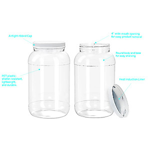 ljdeals 1 Gallon Clear Plastic Jars with Lids, Wide Mouth Storage Containers, Pack of 2, BPA Free, Food Safe, made in USA