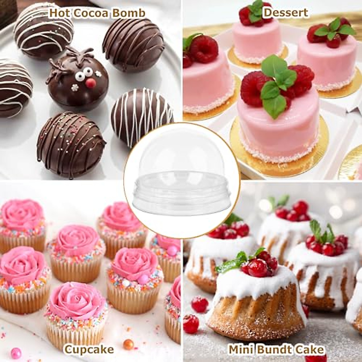 TOFLEN 3 Inches Charcuterie Domes, 50Pcs Clear Plastic Dessert Containers with Lids, Individual Mini Bundt Cake Containers for Cocoa Bomb, Cupcake, Cheesecake (Clear Base)