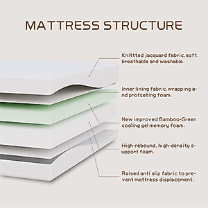 Bamboobreeze Twin/Full/Queen/King Mattress, Cooling Gel Memory Foam, Medium-Firm, Pressure Relief, CertiPUR-US
