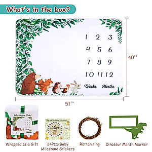 Baby Monthly Milestone Blanket, Unisex Woodland Monthly Blanket and Milestone Stickers for Newborn Baby Shower, Unisex Baby Growth Chart Monthly Blanket for Boy and Girl,
