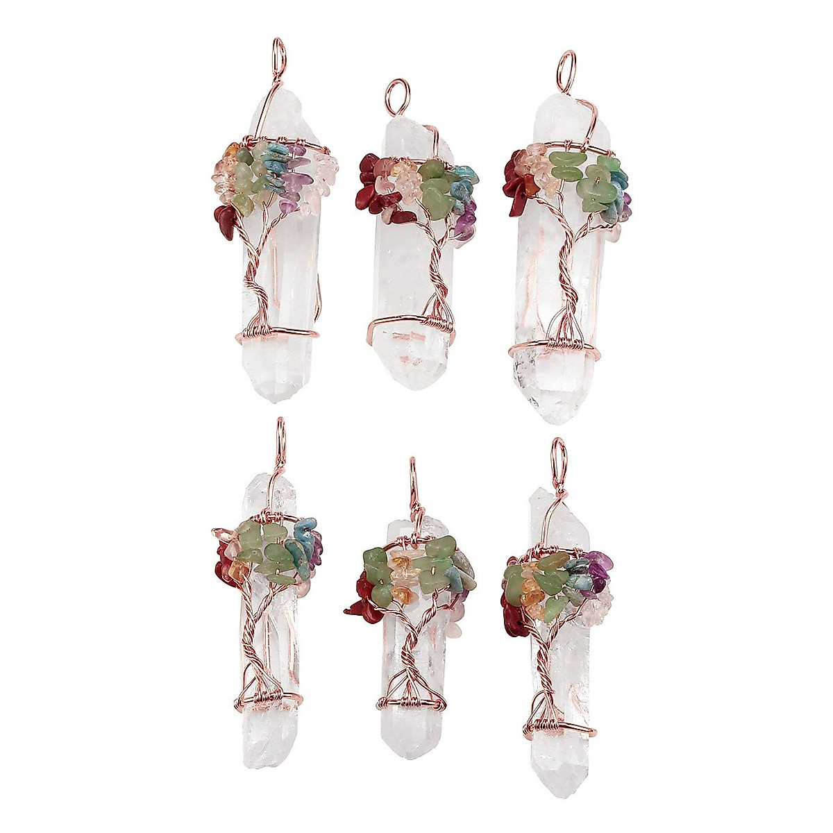 Jovivi 7 Chakra Gemstone Necklace Wire Wrapped Natural Clear Quartz & 7 Tumbled Stones Healing Crystal Point Pendant Necklace Mother's Day Gift