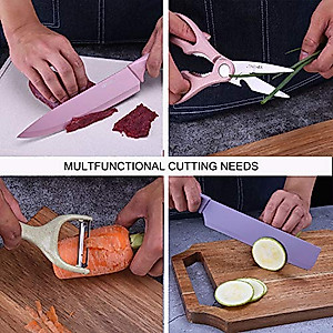 Colorful Knife Set for 6 Pieces, High Carbon Steel Kitchen Knife Set, Environmental Wheat Straw Material Handle, Sharp All-purpose Professional Chef Knife with Gift Box YIPFUNG