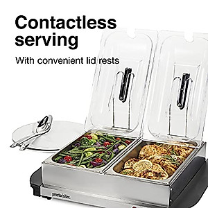 Proctor-Silex Buffet Server & Food Warmer, Adjustable Heat, for Parties, Holidays and Entertaining, Two 2.5 Quart Oven-Safe Chafing Dish Set, Stainless Steel
