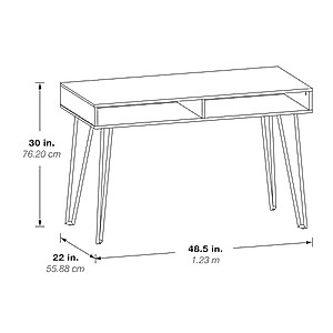 OSP Home Furnishings Contemporary 48-inch Home Office Writing Desk, Black Metal Legs with Brown Woodgrain Finish