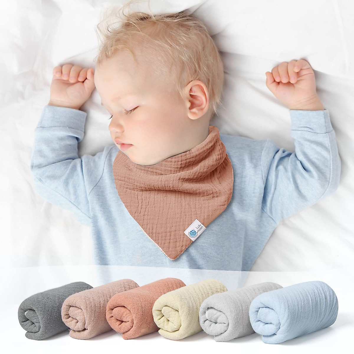 lulumoon Muslin Baby Bandana Bibs – Cotton Drooling Bibs for Teething Baby, 6Pack Solid Colors Muslin Bandana Drool Bibs