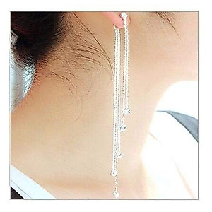XINSHUN Women's Linear Long Tassels Diamante Rhinestone Dangle Party Eardrop Earrings Silver One Size