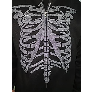 Lokkcy Y2K Rhinestone Skeleton Hoodie 2022 for Men Women, Skull Sweater Print Long Sleeve Zip Up Spider Hoodies-M
