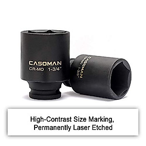CASOMAN 1/2-Inch Drive Deep Spindle Axle Nut Impact Socket Set, Inch, Cr-Mo, 6-Point, 1-3/8-Inch - 1-3/4-Inch, 7 Piece Axle Socket Set