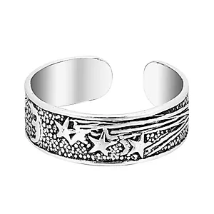 AeraVida Stellar Sky Sun Moon and Shooting Stars .925 Sterling Silver Toe Ring or Pinky Ring