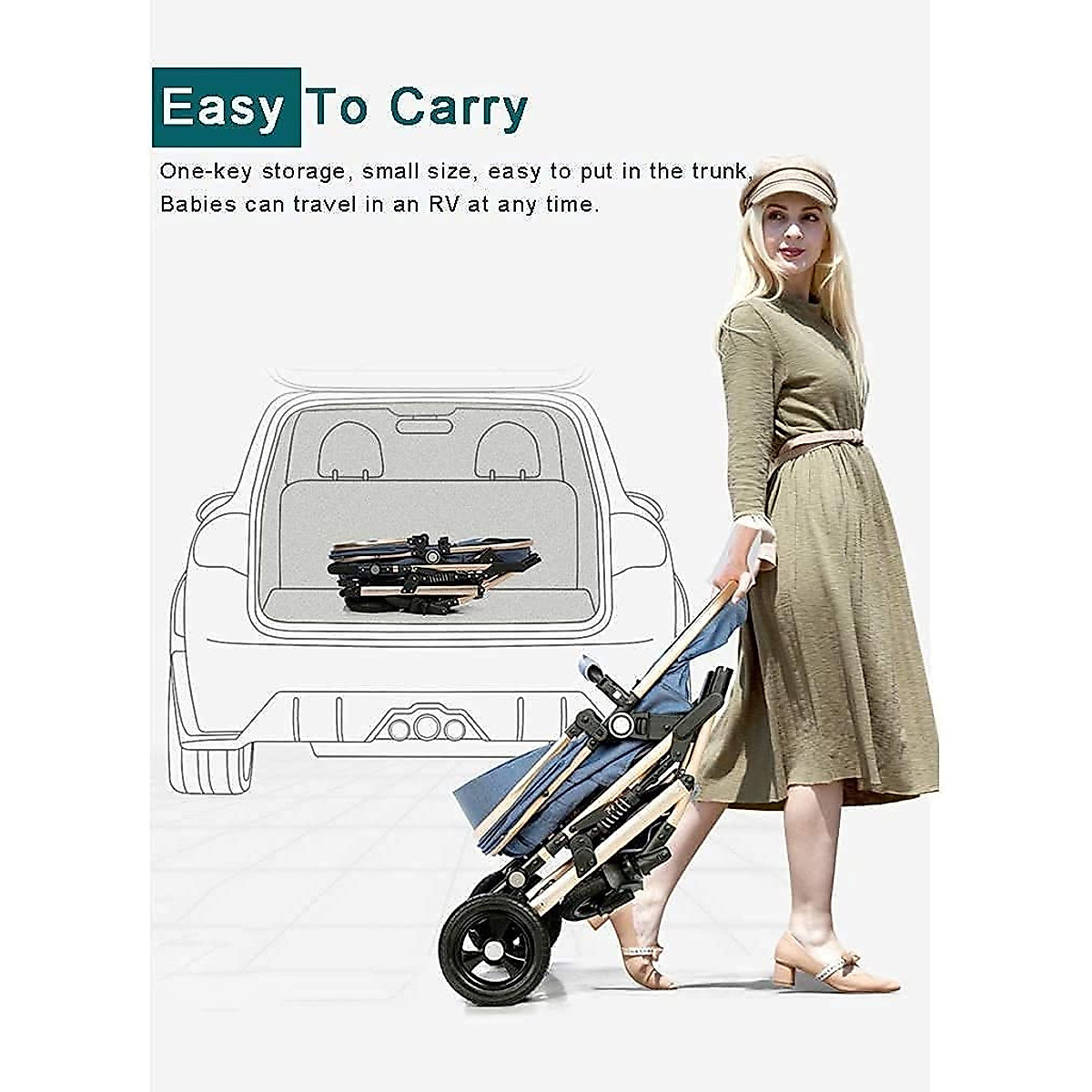 Chilechuan High View Light Weight Strollers for Toddler, Upgraded Infant Carriage Prams and Strollers for Babys Boys and Girls Travel System Pram with Stroller Rain Cover and Strollers Fan