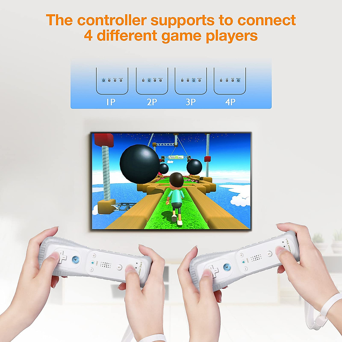 LORDONE Wii Remote Controller, Wireless Game Wii Remote with Motion Plus for Nintendo Wii and Wii U, with Silicone Case and Wrist Strap (2-Pack, White)