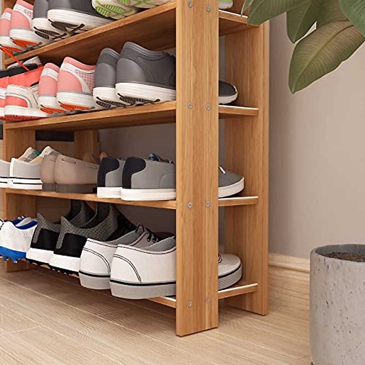 soges 5-Tier Wooden Shoe Rack with Storage Cabinet, 29.5 inches Vertical Free Standing Shoe Shelf, Shoe Organizer Storage Cabinet for Entryway, Living Room, Hallway, Doorway, Teak
