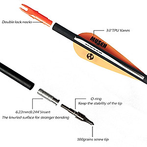 Musen Archery 30/28 Inch Carbon Practice Targeting Arrows with Removable for Youth Compound & Recurve Bow Target (Pack of 12)