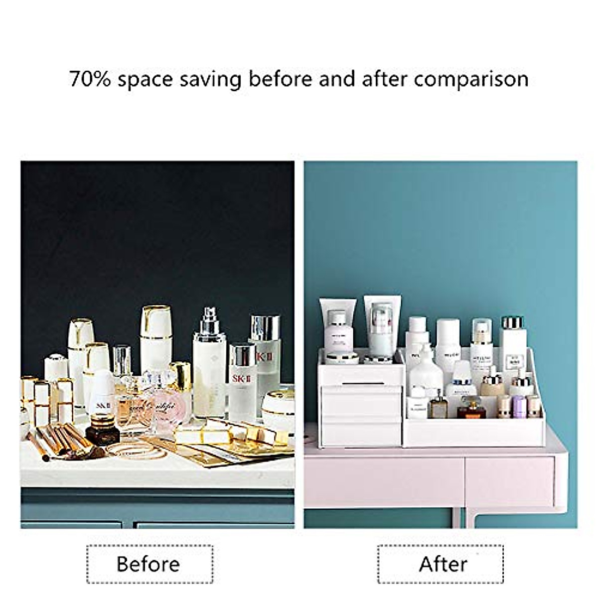 Wanclik Plastic Desk Makeup Organizer Drawer Organizers Multi-Purpose Storage Box Tray for Cosmetic Vanity for Bedroom Bathroom Office (White, 28.5X12.5X17cm)