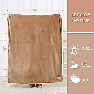 CAROMIO Electric Heated Blanket Throw, 4 Heating Levels & 4 Hours Auto Off, Thick Flannel & Sherpa Reversible Electric Blanket, Fast Heating Blanket Throw with Overheating Protection, Brown 50" x 60"