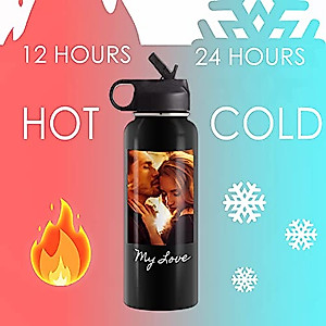 Personalized Water Bottles for Kids, 18oz/32oz Custom Name Stainless Steel Insulated Water Bottle with Straw Lid & Handle, Customized Boys Girls Sports Water Bottle Gifts for School-Solid