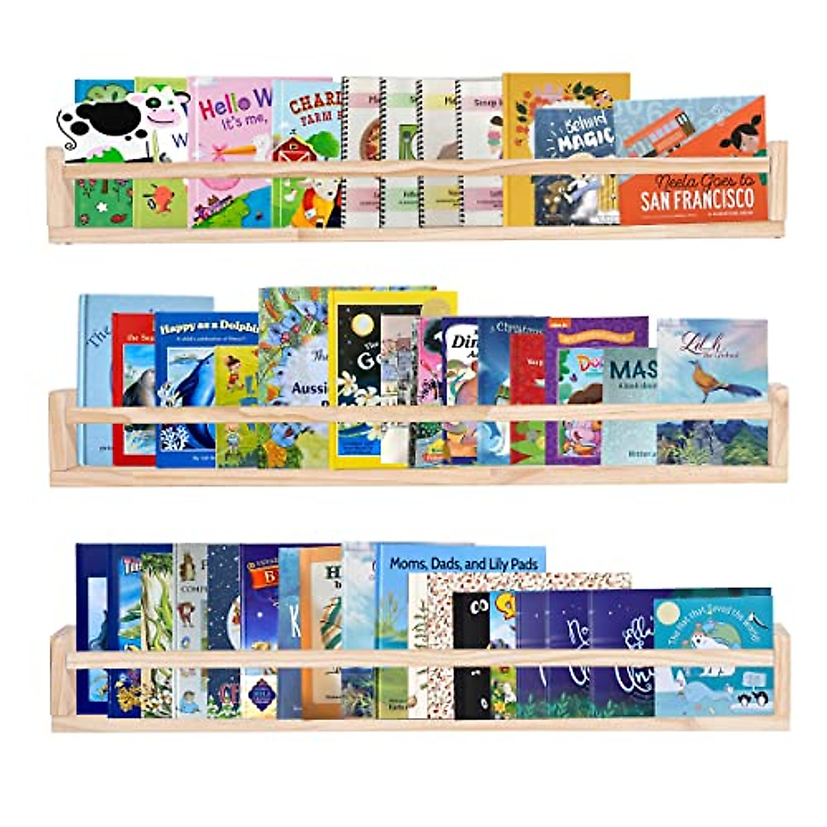 MBYD 36 Inch Wall Bookshelf Set of 3 Same Dimensions, Handmade Natural Wood Floating Bookshelves, Nursery Shelves, Kitchen Spice Rack or Bathroom Organizer