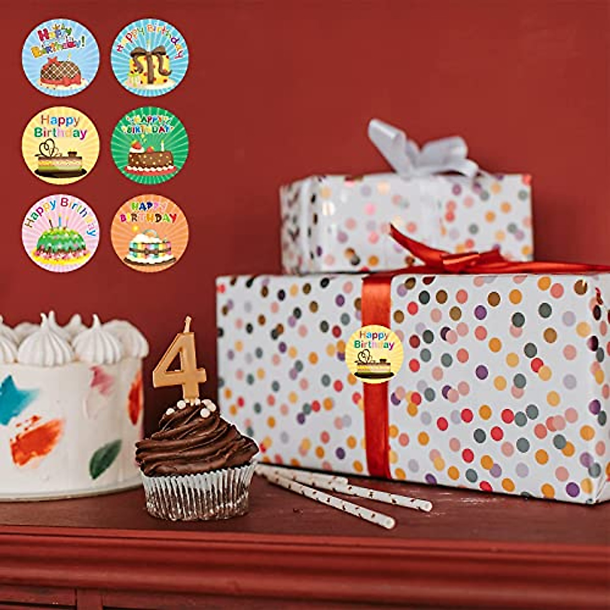 PMCDS2G Happy Birthday Stickers Seals 1" 500units in 1Roll for Birthday Décor Party Supplies Cards Sealing(Shining Happy Birthday)
