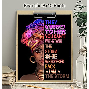 They Whispered to Her You Cannot Withstand The Storm - Black Art - African American Wall Decor for Women, Girls, Woman - Motivational Inspirational Positive Quotes - Uplifting Encouragement Gifts