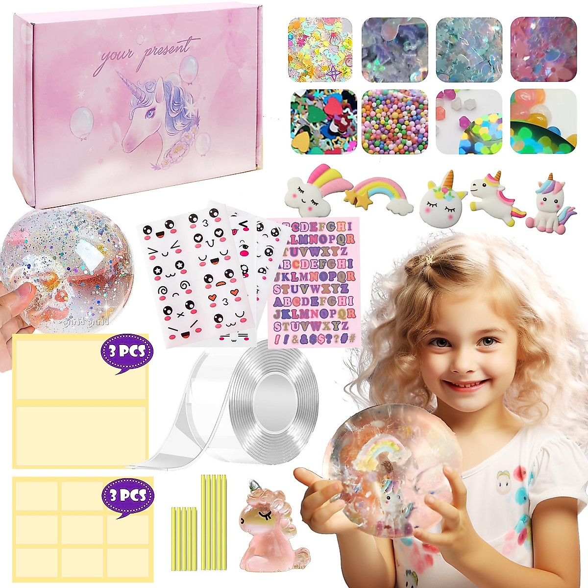 56 Pcs Nano Tape Bubble Kit, Unicorn Nano Magic Tape Bubbles, DIY Glow-in-The-Dark Unicorn Alphabet Sticker, Party Favors and Fidget Toys Gifts for Adult, Girls, Boys