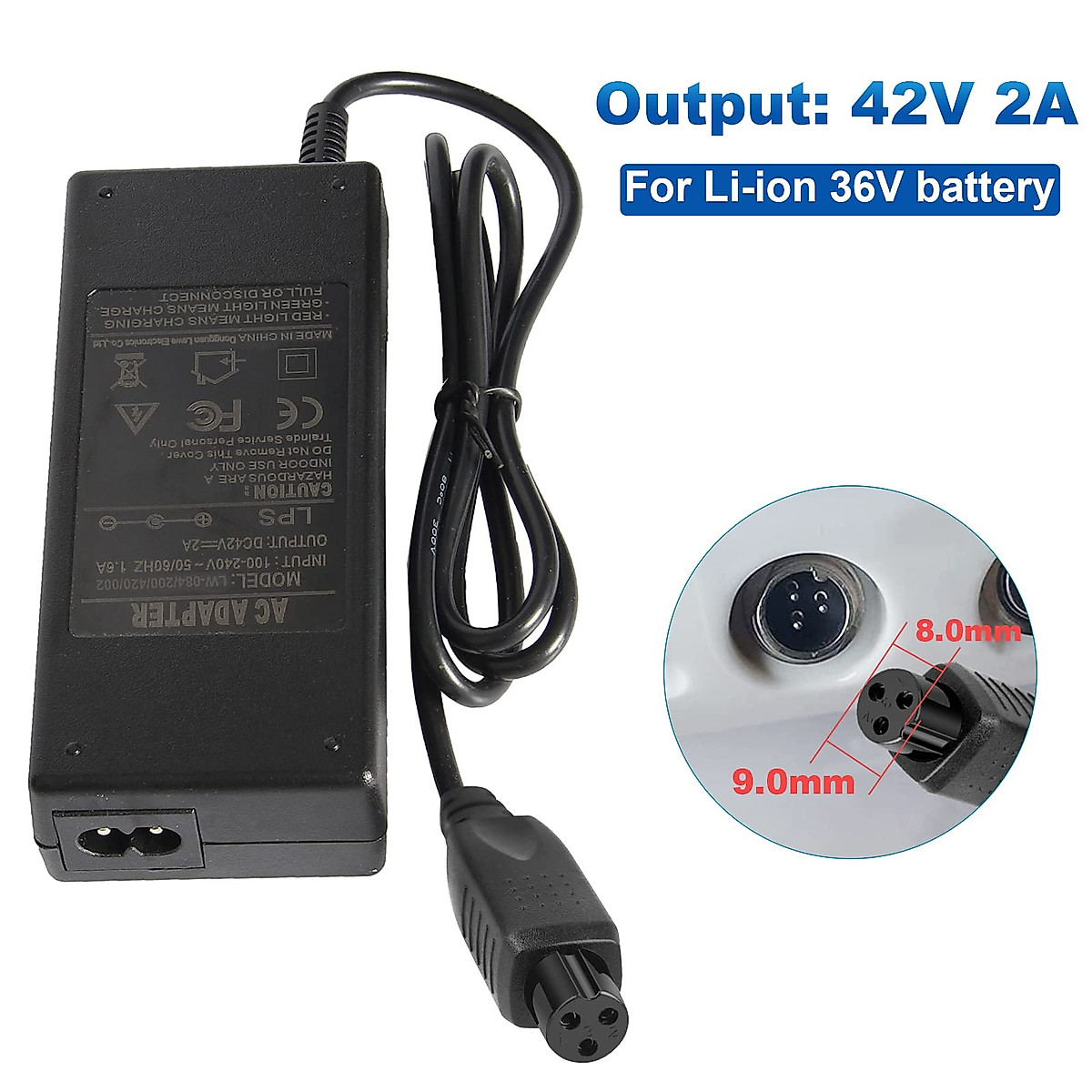 Fancy Buying 42V 2A 3-Prong Inline Connector Battery Charger for 10S Lithium Battery Power Cord Supply, Battery Charger for Electric Scooter