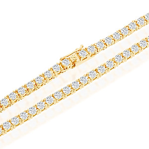 NYC Sterling Gold Plated Women's Magnificent 3mm Round Cubic Zirconia Tennis Necklace (Yellow, 16)