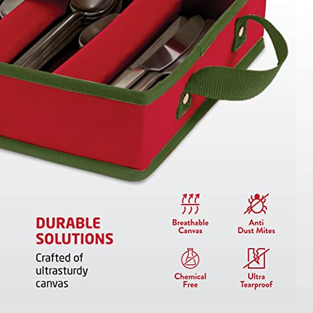 Zober Holiday Dinnerware Storage Box With Dividers, Flatware Container Comes With Two Handles And Clear PVC Window For Easy Visibility, Constructed Cutlery Storage Box With Lid For Safe Dishes Storing