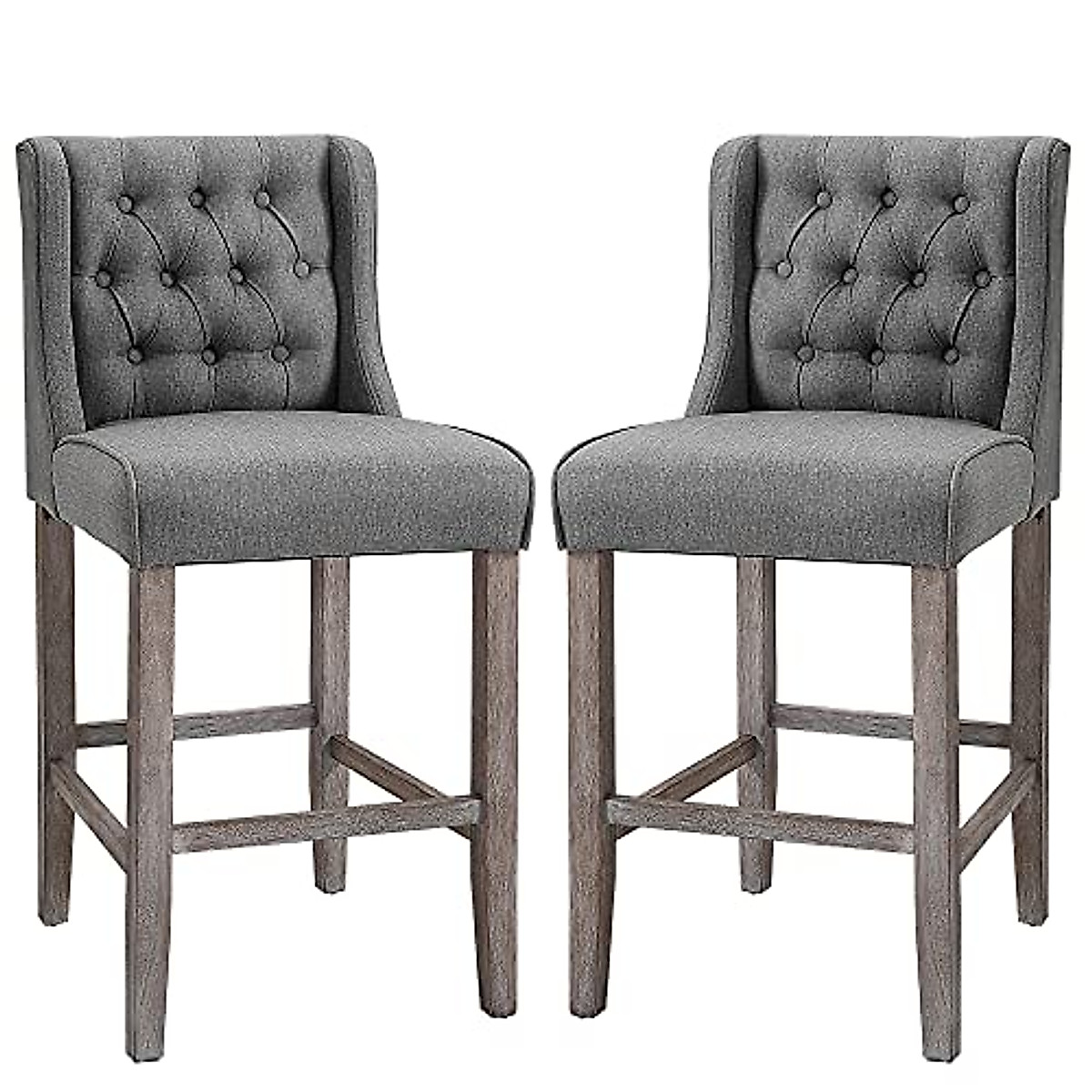 HOMCOM 26.25" Counter Height Bar Stools Set of 2, Tufted Wingback Armless Upholstered Dining Chair with Rubber Wood Legs, Grey