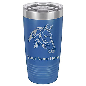 LaserGram 20oz Vacuum Insulated Tumbler Mug, Horse Head 2, Personalized Engraving Included (Dark Blue)