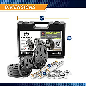 Marcy Adjustable Cast Iron Dumbbell Set with Case, Plates, Handles and Collars ADS-42, Chrome, 40 lb.