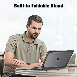 Fintie Case for 12.4 Inch Microsoft Surface Laptop Go 3/2/1 (2023/2022/2020) Model: 2013 1943 - Heavy Duty Matte Coated Protective Hard Shell Cover with Fold Kickstand, Gray