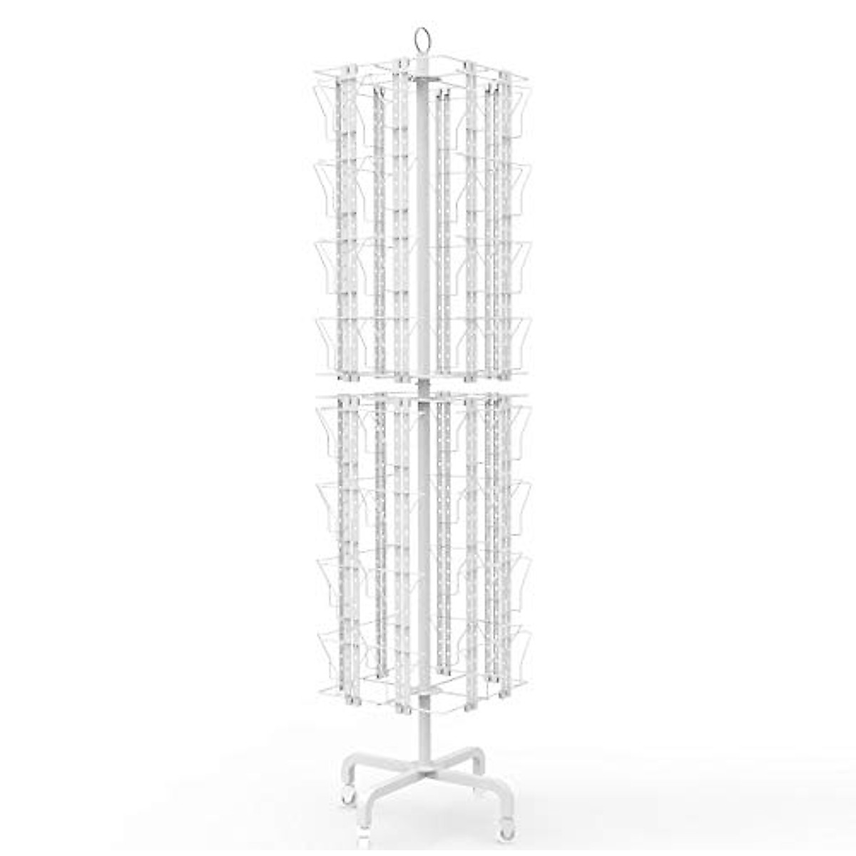 64 Adjustable Pockets Display Rack 5x7 7x5 up to 9.3" Wide X 8" Tall Cards, 1.27" deep Pockets, Double Tier Greeting Post Card Christmas Holiday Spinning Rack Stand Black 11603-M-DOUBLE-BLK-NF