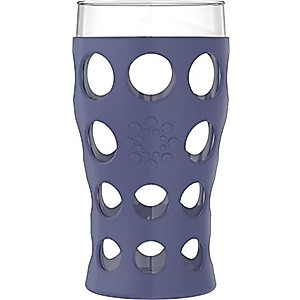Lifefactory 20-Ounce Beverage Glasses with Protective Silicone Sleeves, 4 Count (Pack of 1), Stone Gray, Aqua Teal, Dusty Purple, Carbon