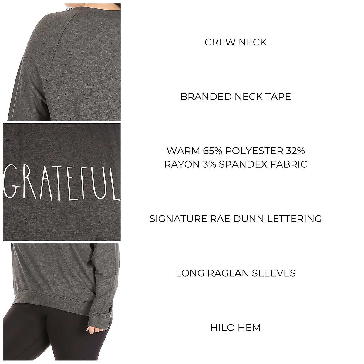 Rae Dunn Women's Plus Size Studio Raglan Sweatshir