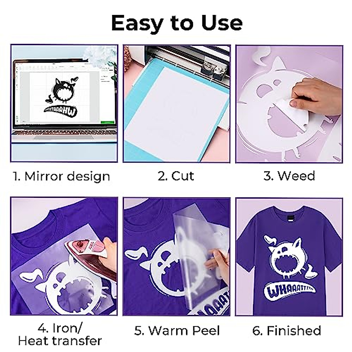 xTool White HTV Vinyl Roll Heat Transfer Vinyl - 12" x 10ft White Iron On Vinyl for Cricut Cameo & xTool M1, Easy to Cut, Ultra-Stretchable PU Matte White HTV Vinyl for T-Shirts, DIY Clothes, Bag