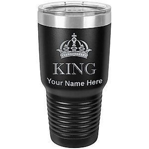 LaserGram 30oz Vacuum Insulated Tumbler Mug, King Crown, Personalized Engraving Included (Black)