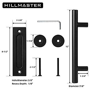 HILLMASTER 12" Heavy Duty Sliding Barn Door Pull Handle Set, Rustic Pull and Flush Barn Door Pull Handle with Two-Side Design, Round Black Finish Door Hardware for Gate Garage Shed