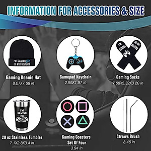 Gamer Gifts for Men - Do Not Disturb I’m Gaming Set - Funny Gamer Gifts Containing Insulated Tumbler, Gaming Hat, Socks, Gaming Coasters Set and Keychain - Present Ideas for Husband Boyfriend Man