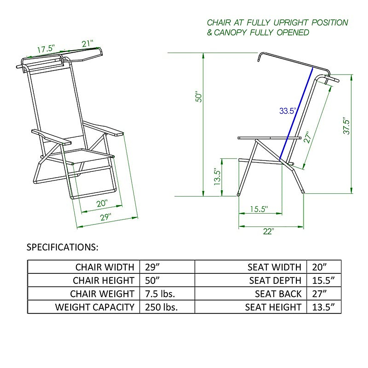 Deluxe 4 Reclining Positions Lightweight High Aluminum Beach Chair with Canopy Shade for Adults, Drink Holder, Storage Pouch