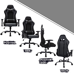 Reclining Gaming Chair - Adjustable Back Angle and Arms High Back PU Leather E-Sports Racing Gamer PC Computer Desk Swivel Office Chair - Grey