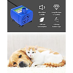 Wismika Upgraded Pet Fountain, 84oz/2.5L Automatic Cat Dog Water Fountain, Quiet Electric Dispenser Bowl with Intelligent Pump and LED Indicator and 3 Replacement Filters for Cats, Dogs